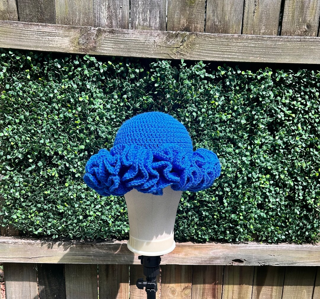 Handmade Crochet Blue Ruffle Hat, Customizable Hat - Etsy