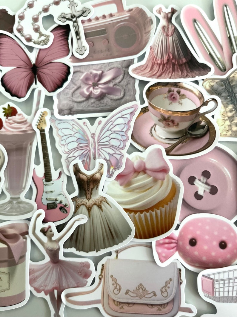 Pink Coquette Aesthetic Stickers Pack, Cute Pink Stickers Set, Girly ...