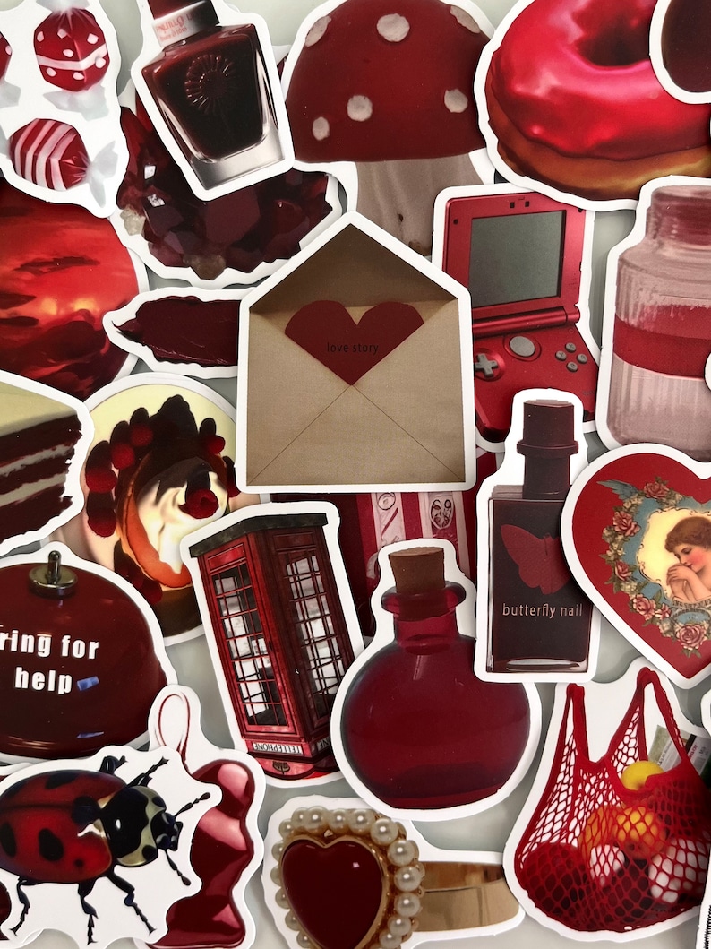 Red Aesthetic Stickers Pack, Vintage Waterproof Vinyl Stickers for ...