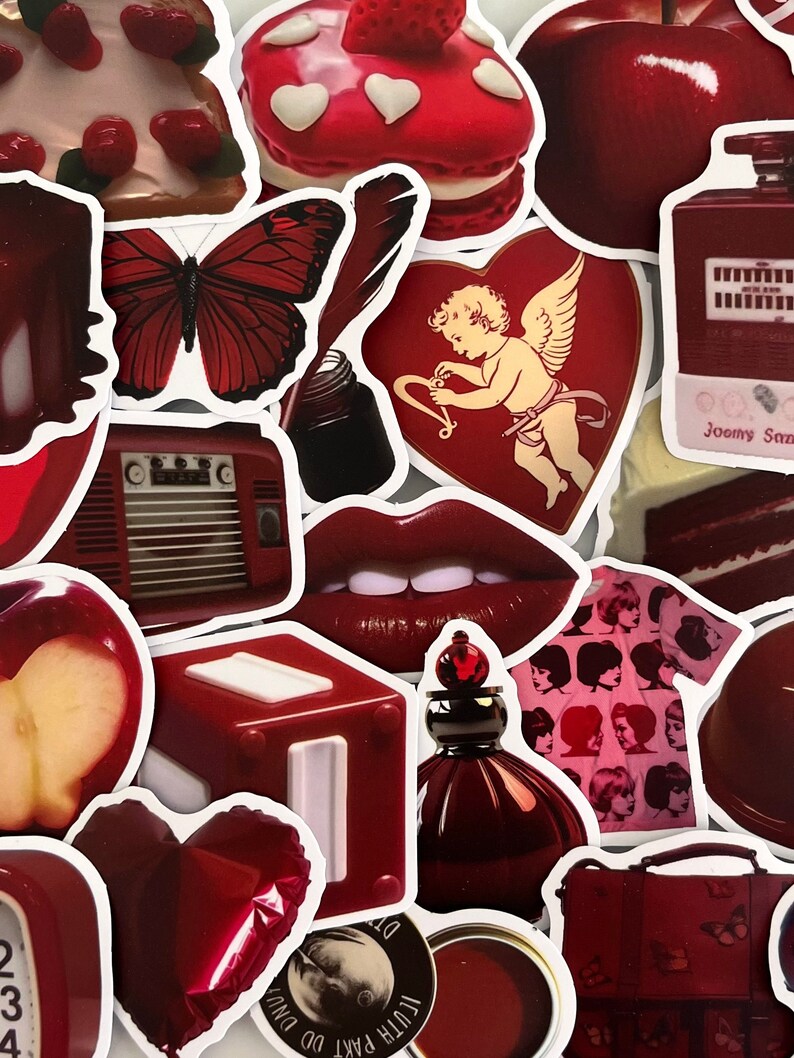Red Aesthetic Stickers Pack, Vintage Waterproof Vinyl Stickers for ...
