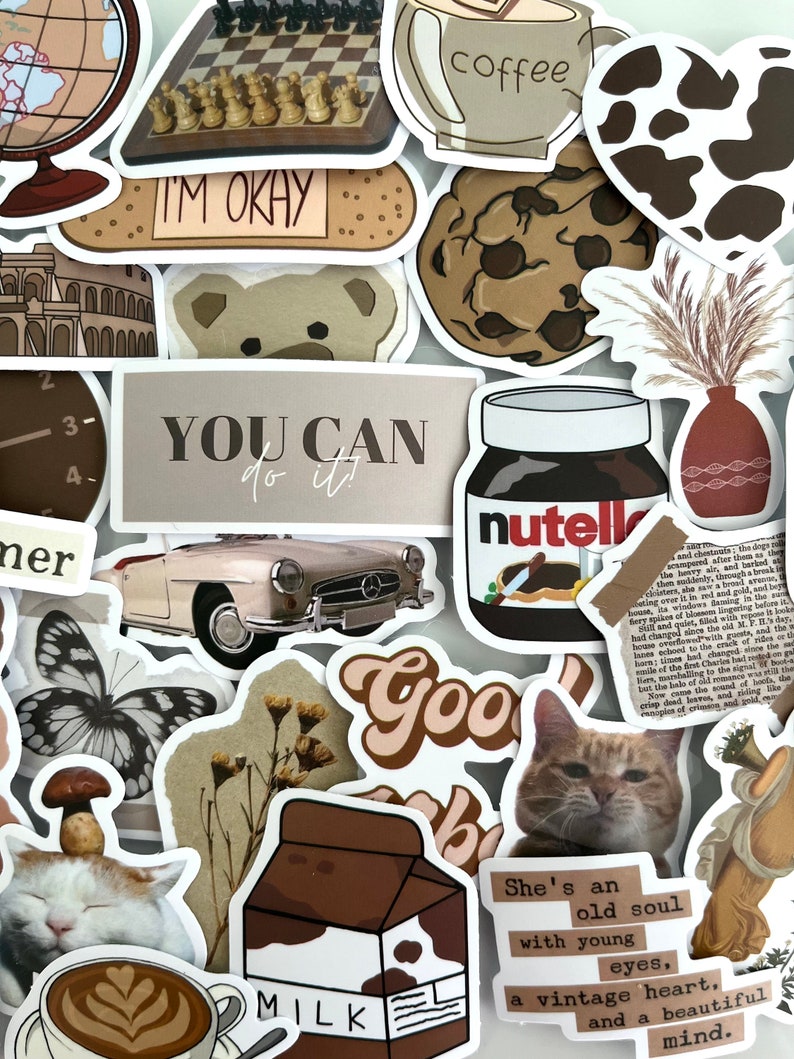 Brown Aesthetic Stickers Pack, Cute VSCO Stickers Set Waterproof ...