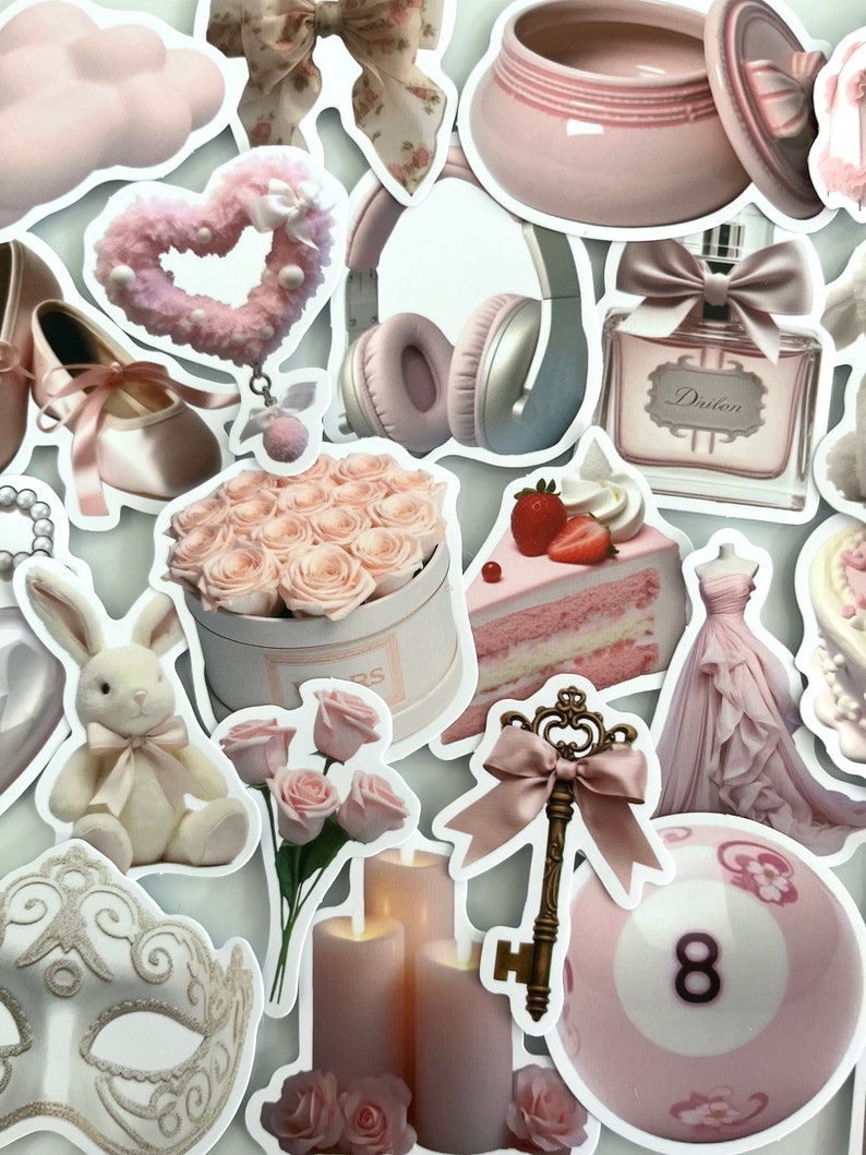 Pink Coquette Aesthetic Stickers Pack, Cute Pink Stickers Set, Girly ...