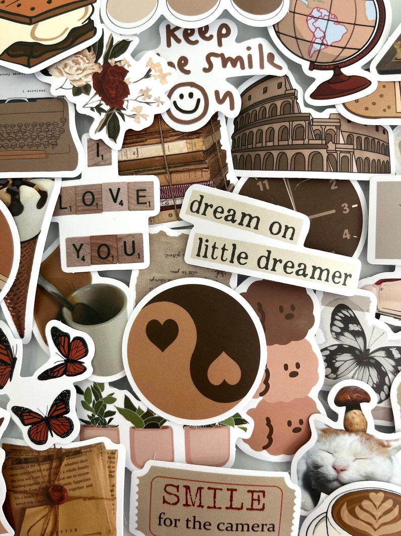 Brown Aesthetic Stickers Pack, Cute VSCO Stickers Set Waterproof ...