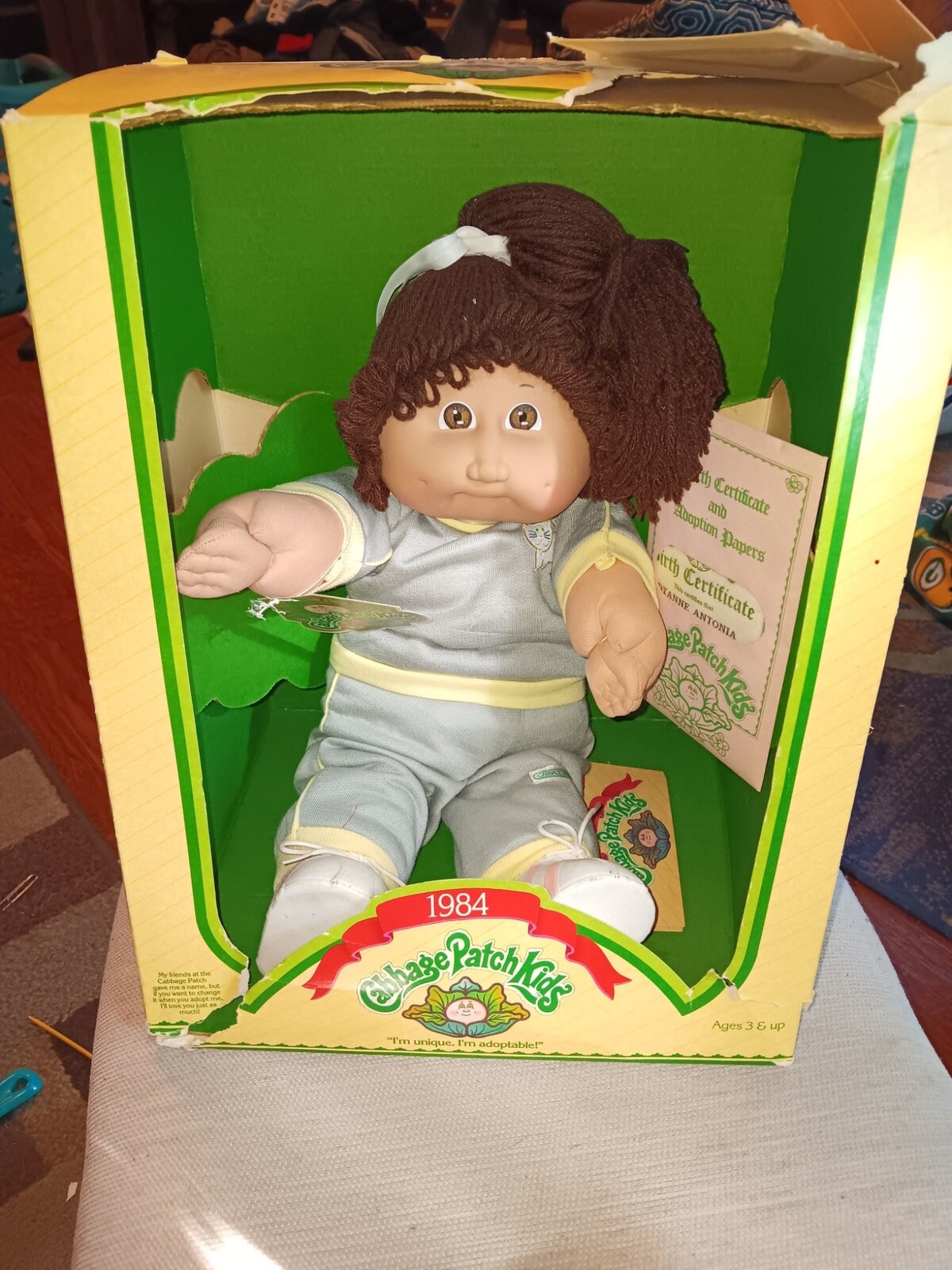 VINTAGE 1984 Cabbage Patch Kids, Female, Brown Hair, Gray Track Suit ...