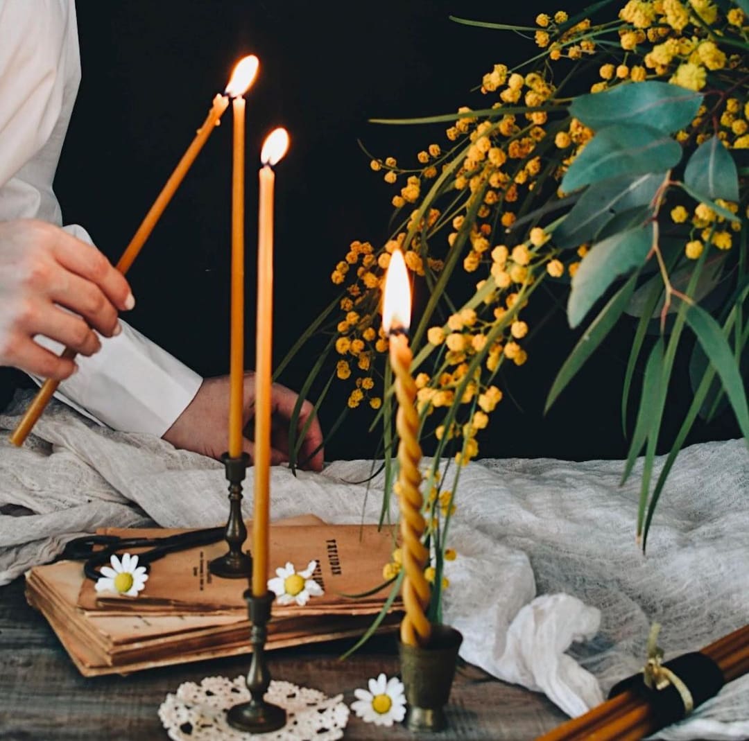 Natural Beeswax Thin Taper Candles 20pc, 100% Pure Handmade Beeswax ...
