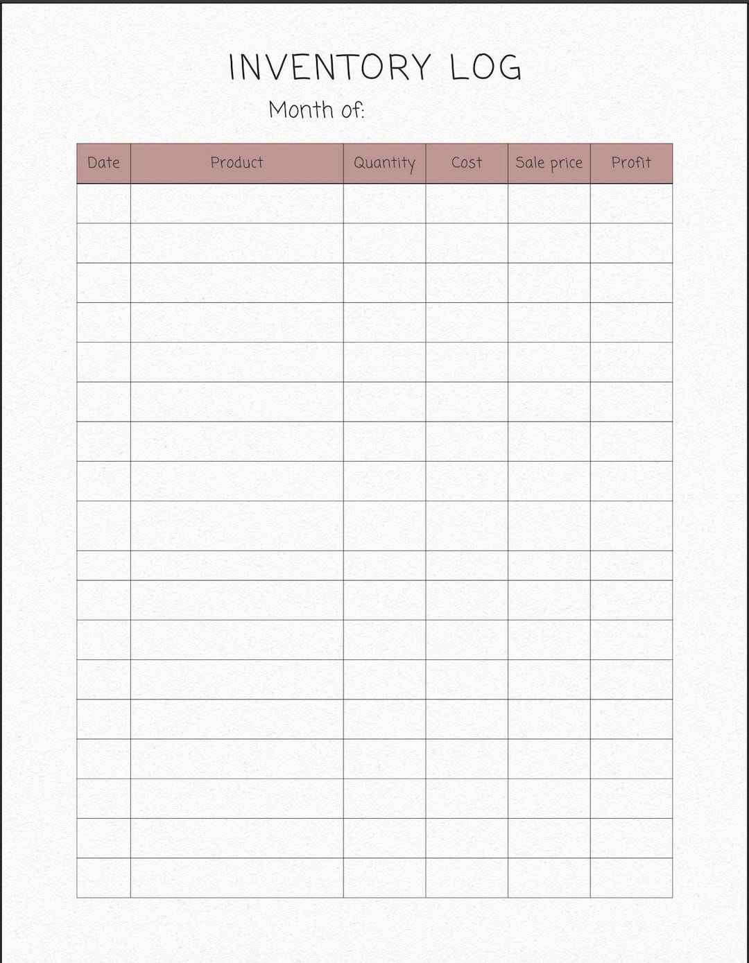 Small Business Inventory Log - Etsy