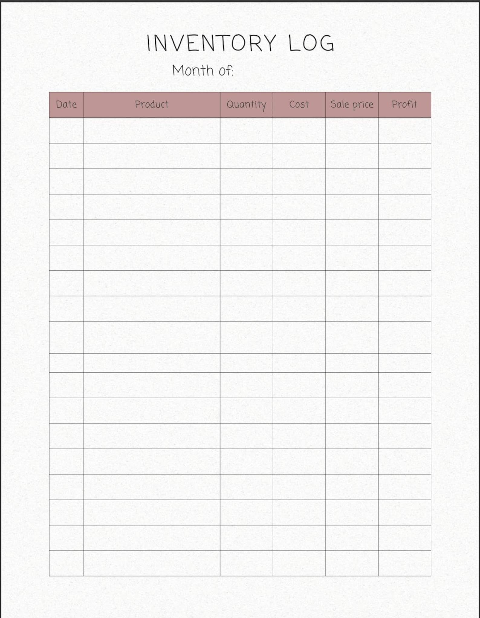 Small Business Inventory Log - Etsy