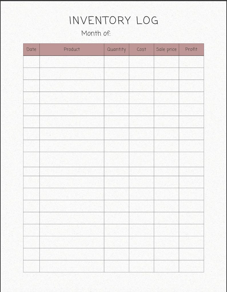 Small Business Inventory Log - Etsy