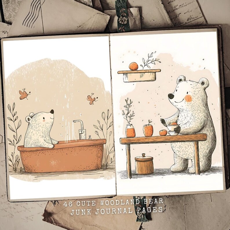 46 Cute Bear Junk Journal Printable Pages | Winter Woodland Animals Kit ...