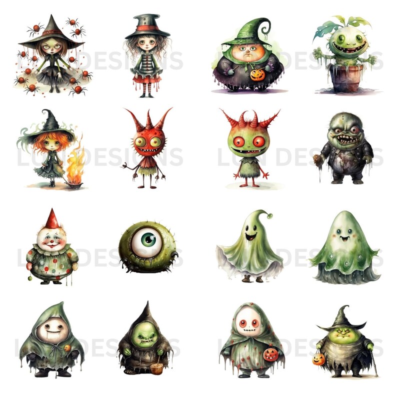 50 Monsters Halloween Cliparts, cute Halloween, Digital Download ...