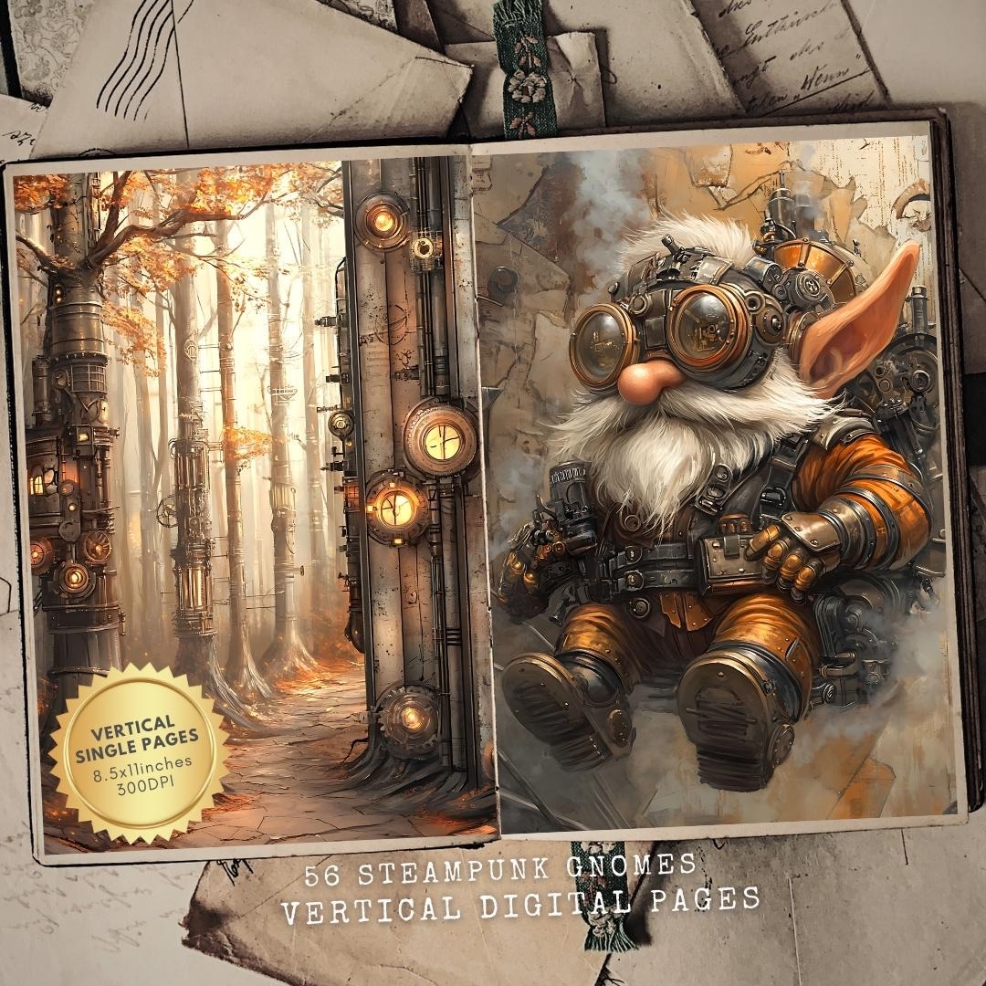 Steampunk Robot Gnome Junk Journal Kit With Rusty Machines, Glowing ...