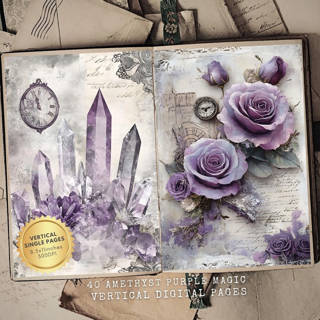Amethyst Junk Journal, Printable Craft Kit, Ephemera, Collage Sheets ...
