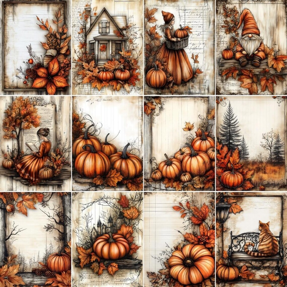 Autumn Junk Journal Kit: Cozy Fall Leaves, Pumpkins, Pages for Crafting ...