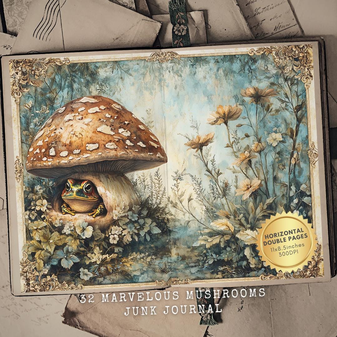 Mushroom Junk Journal Kit: Vintage Botanical Pages (digital Download ...