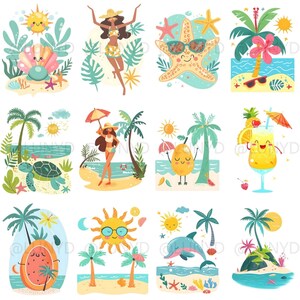 Beach Summer Clipart Bundle: Tropical Vacation Graphics (PNG Digital ...