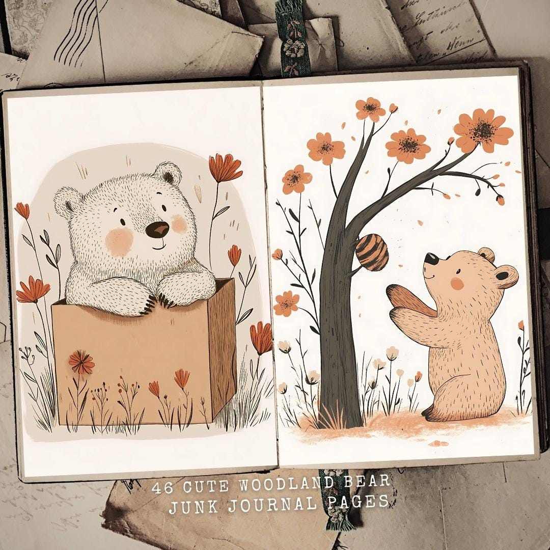 46 Cute Bear Junk Journal Printable Pages | Winter Woodland Animals Kit ...