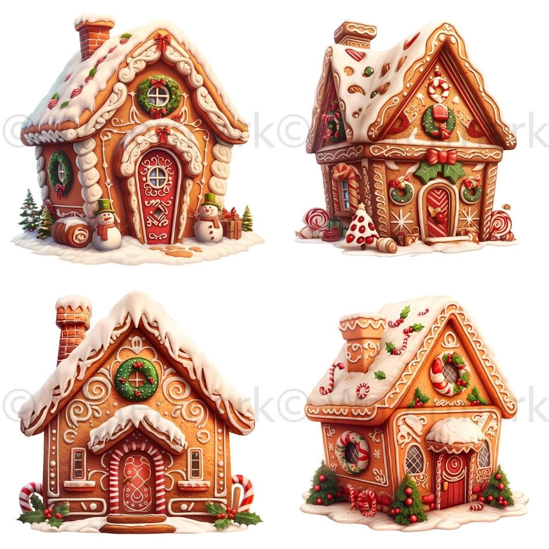 Watercolor Gingerbread House Clipart: Christmas PNG Images (digital ...