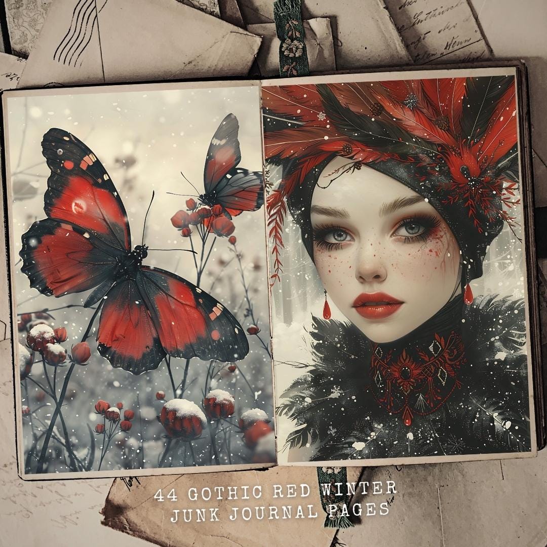 Gothic Red Winter Queen Junk Journal Kit: Dark Fantasy Art (digital ...