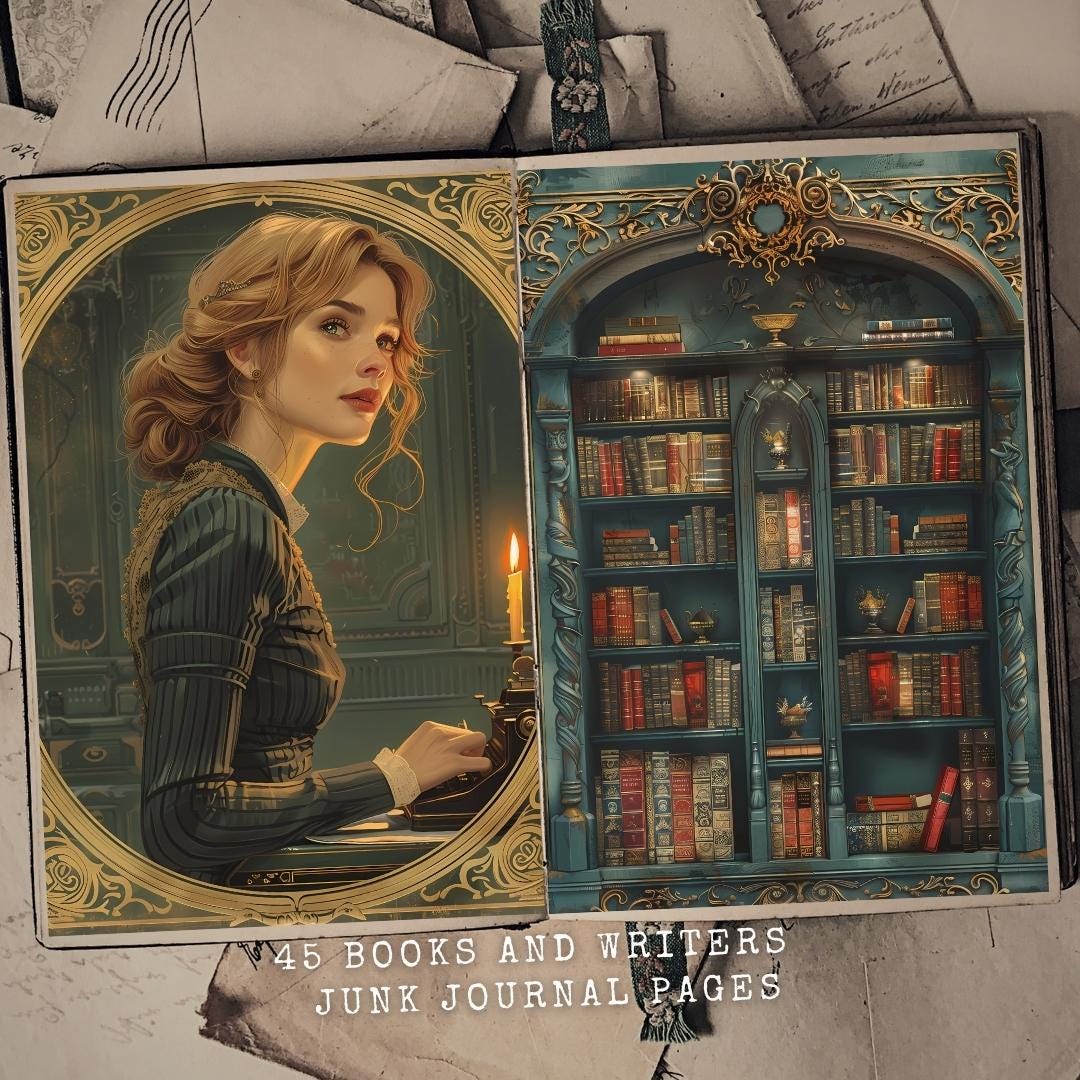Victorian Lady Writer Junk Journal Pages: Dark Academia Ephemera (PNG ...