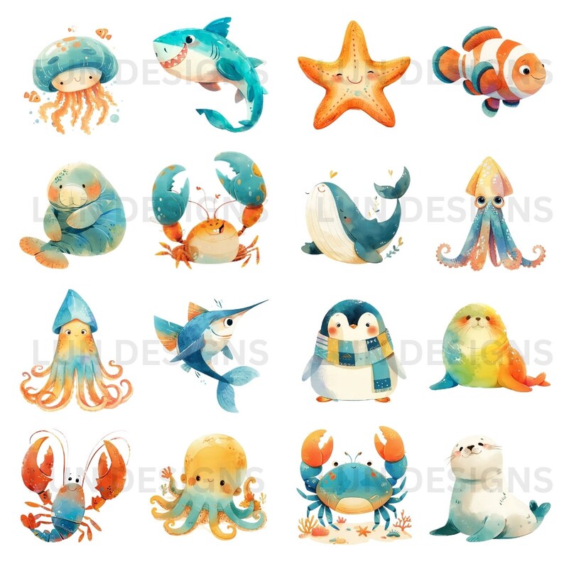 20 Sealife Clipart Bundle,watercolor Clipart, Digital Download ...