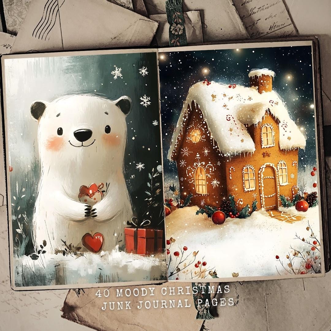 Moody Christmas Junk Journal: Watercolor Holiday Graphics (digital ...