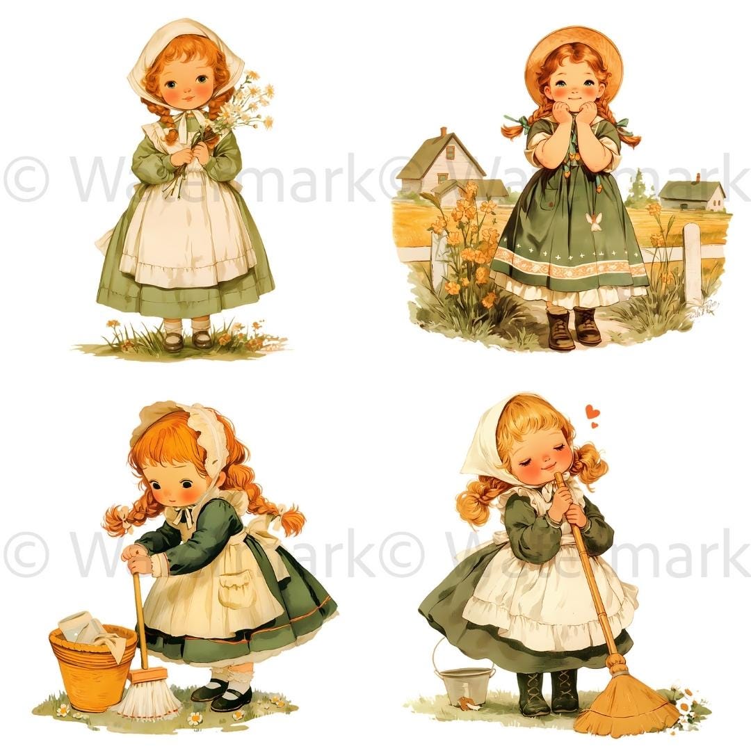 20 Cute Vintage Dolls Clipart Bundle, Watercolor Baby Girl, Digital ...