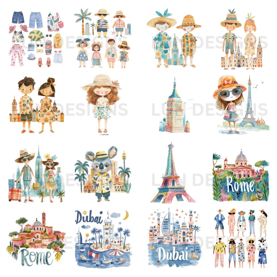 36 Summer City Cliparts,watercolor Clipart, Digital Download ...
