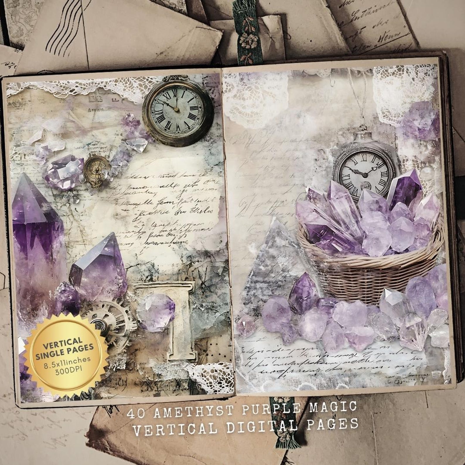 Amethyst Junk Journal, Printable Craft Kit, Ephemera, Collage Sheets ...