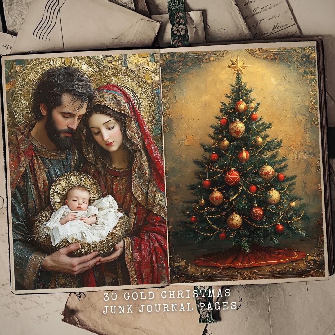 Gold Christmas Digital Papers: Santa, Reindeer, Trees (digital Download ...