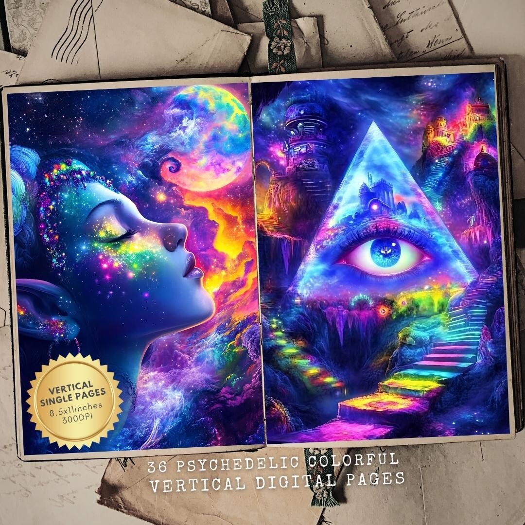Psychedelic Junk Journal, Digital Printable Art Kit, Colorful Ephemera ...
