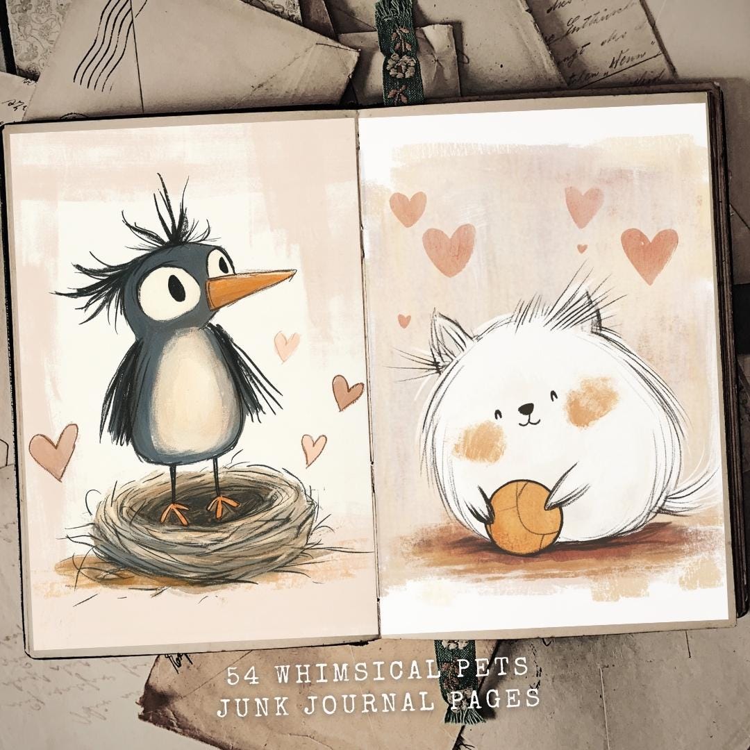 Whimsical Pets Junk Journal Pages: Dog & Animal Ephemera (digital Paper ...