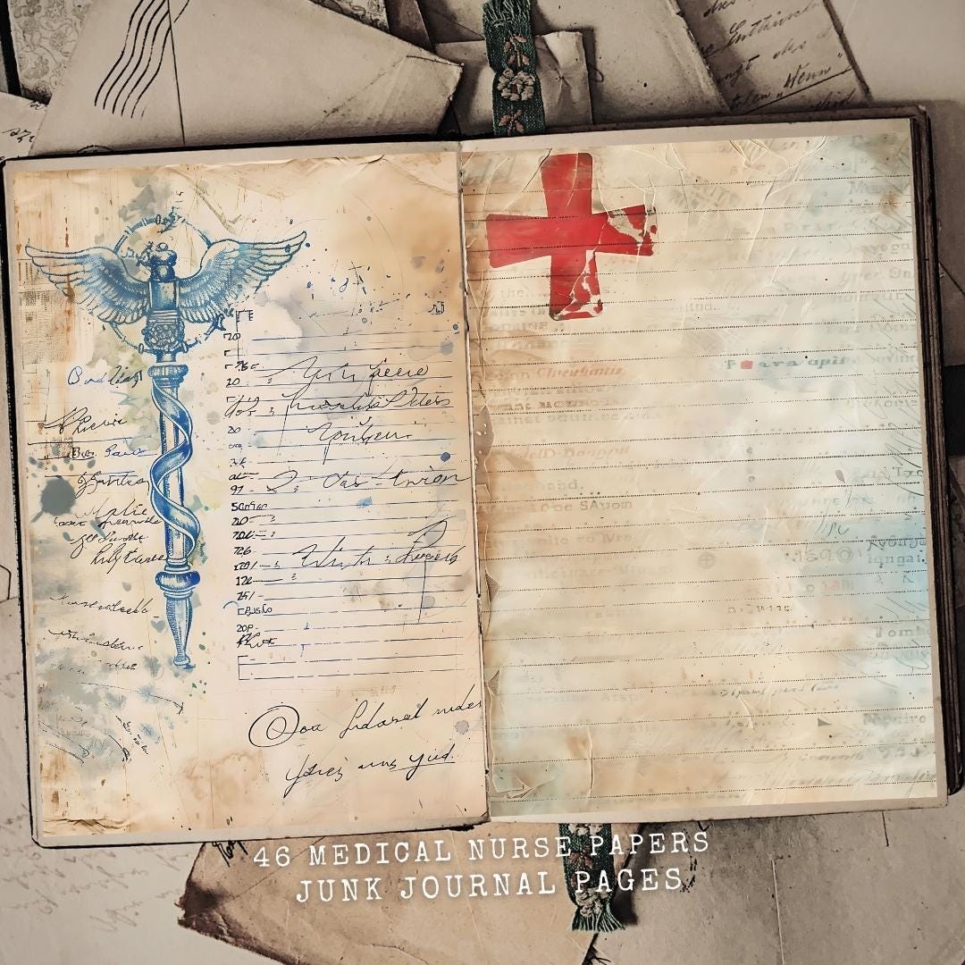 46 Vintage Nurse Junk Journal Kit - Medical Digital Scrapbook Pages ...