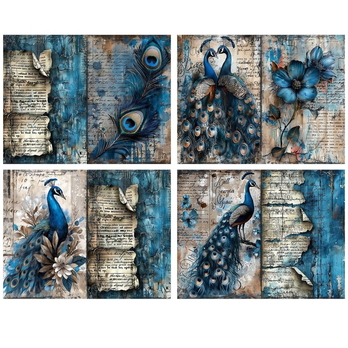 Peacock Ephemera: Watercolor Junk Journal Pages (digital Download) - Etsy