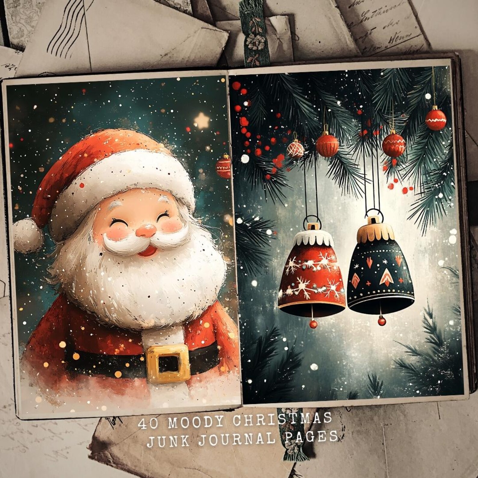 Moody Christmas Junk Journal: Watercolor Holiday Graphics (digital ...