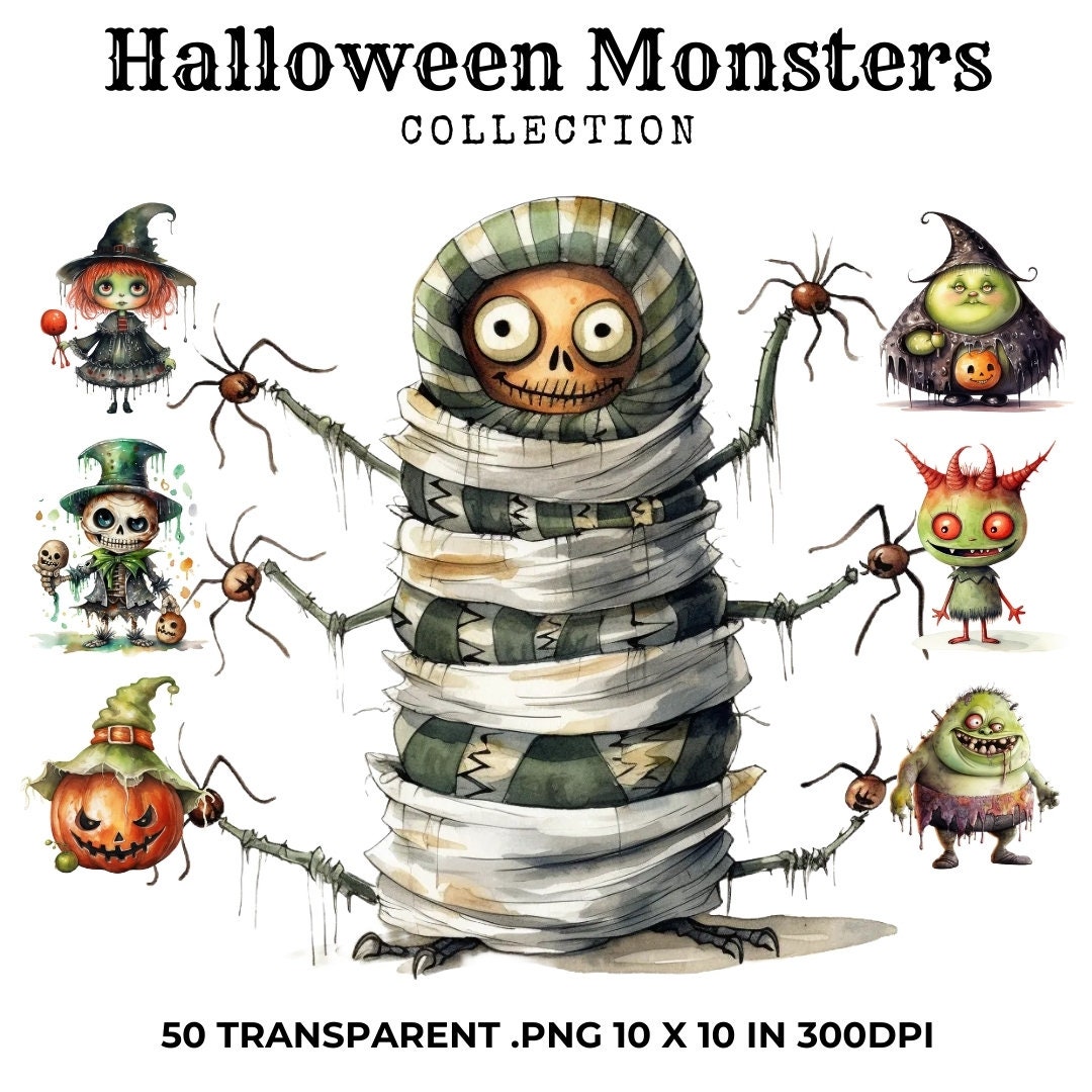 50 Monsters Halloween Cliparts, cute Halloween, Digital Download ...