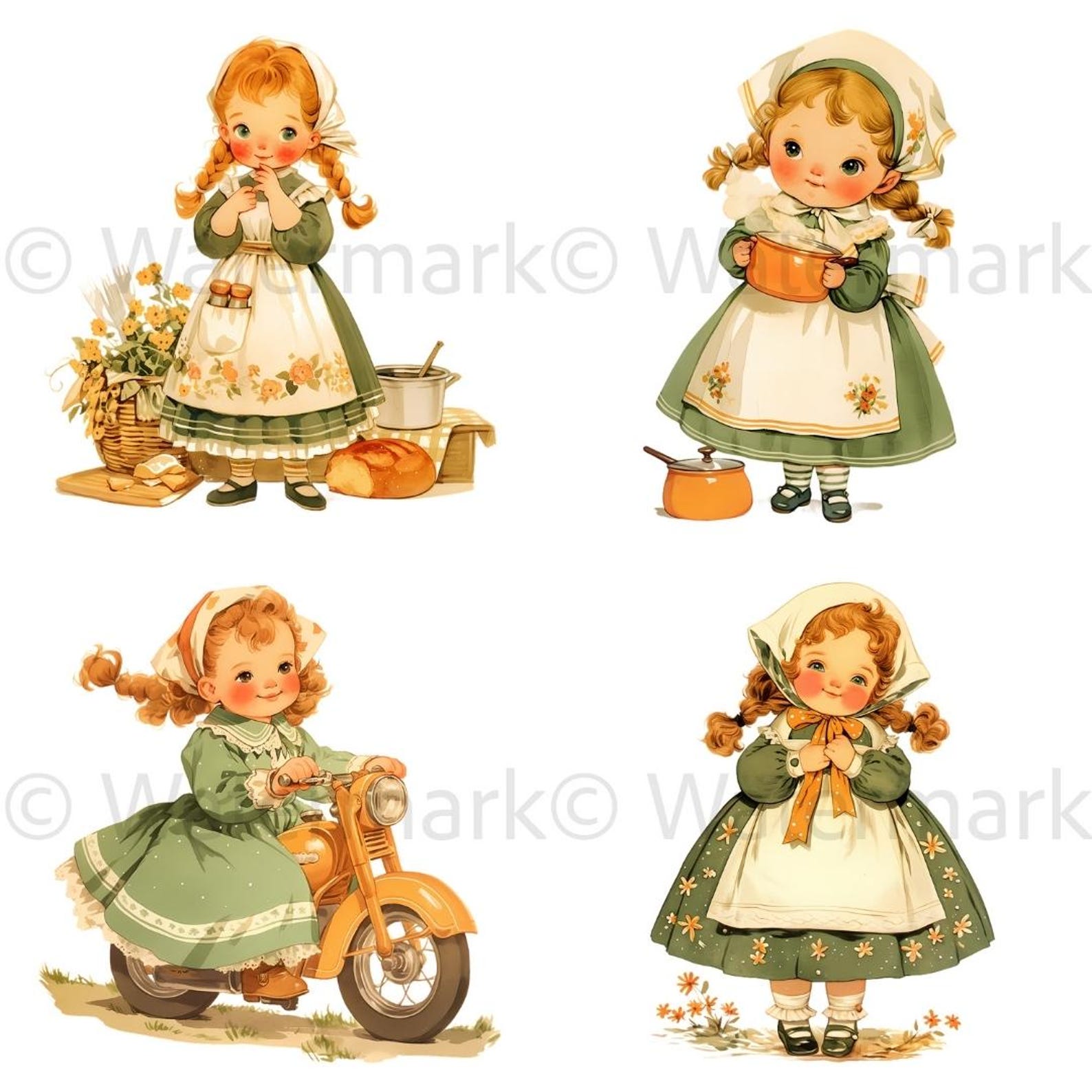 20 Cute Vintage Dolls Clipart Bundle, Watercolor Baby Girl, Digital ...