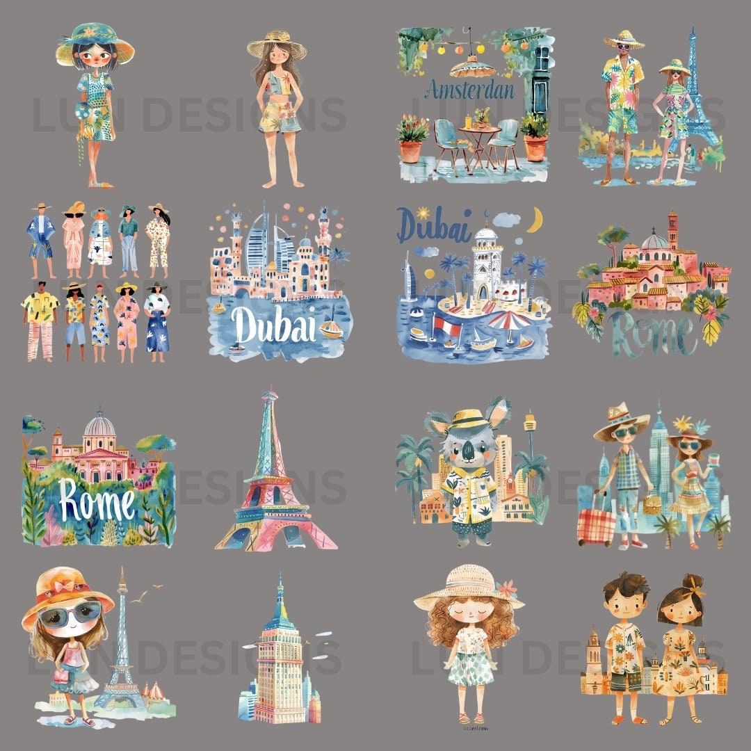 36 Summer City Cliparts,watercolor Clipart, Digital Download ...