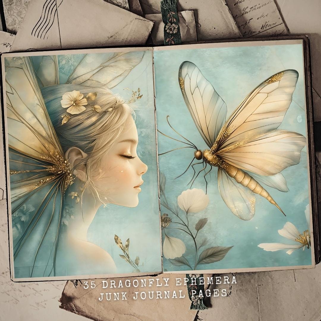 35 Dragonfly Ephemera Junk Journal Kit | Vintage Journal Printables ...