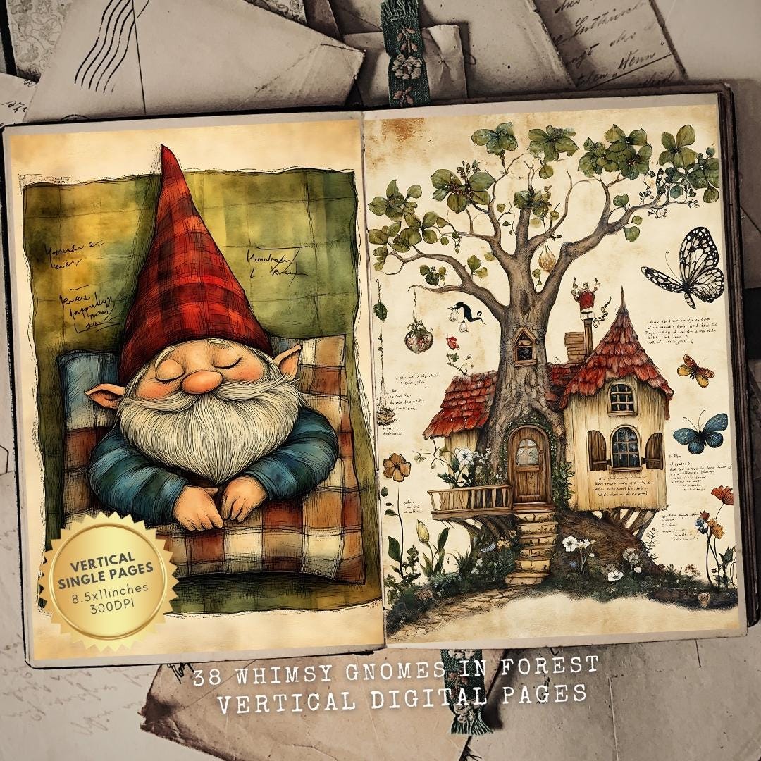 Gnome Junk Journal: Printable Ephemera, Scrapbook Pages (digital ...