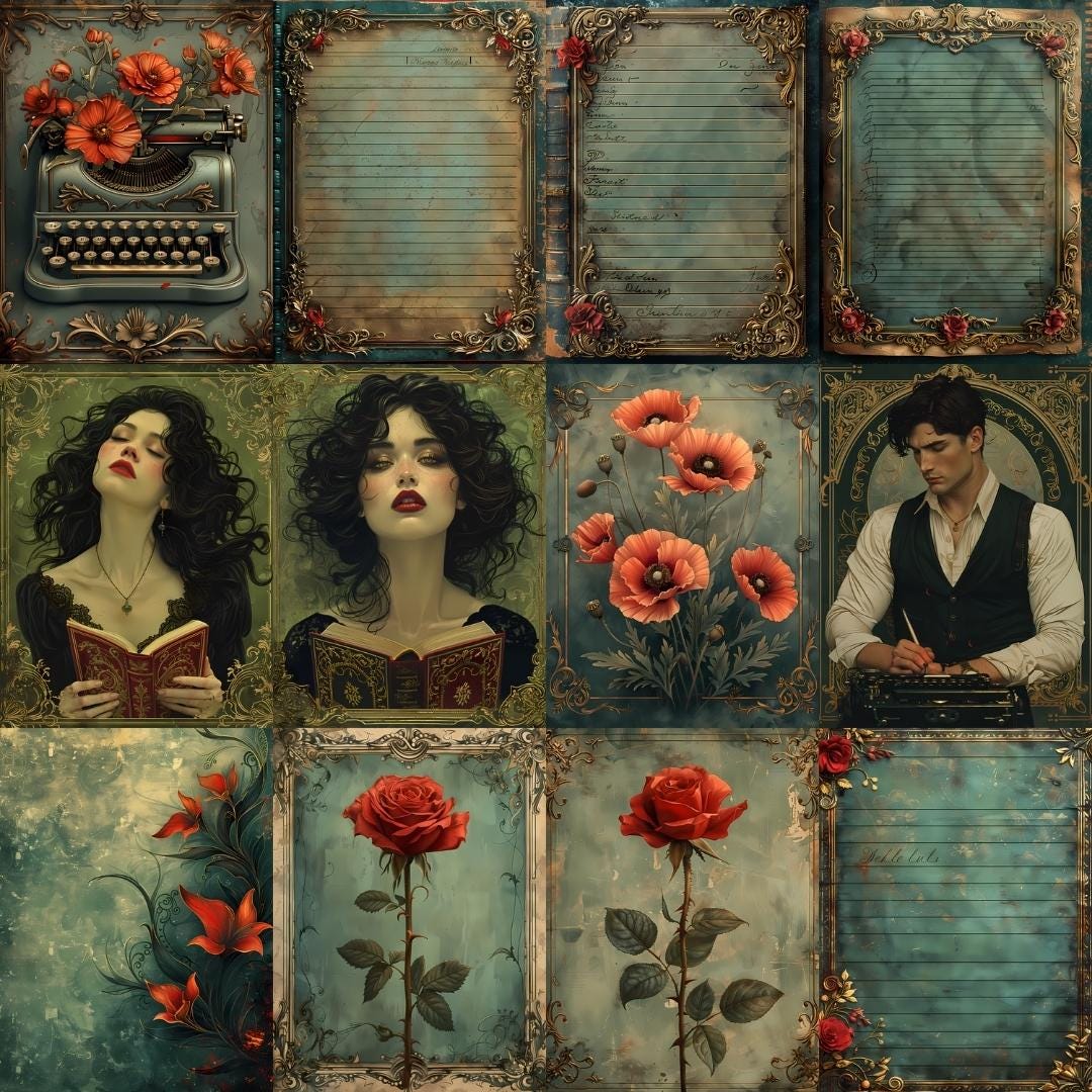 Victorian Lady Writer Junk Journal Pages: Dark Academia Ephemera (PNG ...