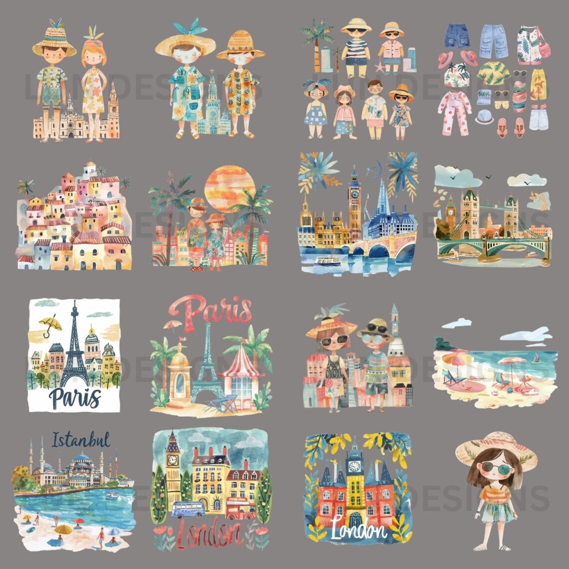 36 Summer City Cliparts,watercolor Clipart, Digital Download ...