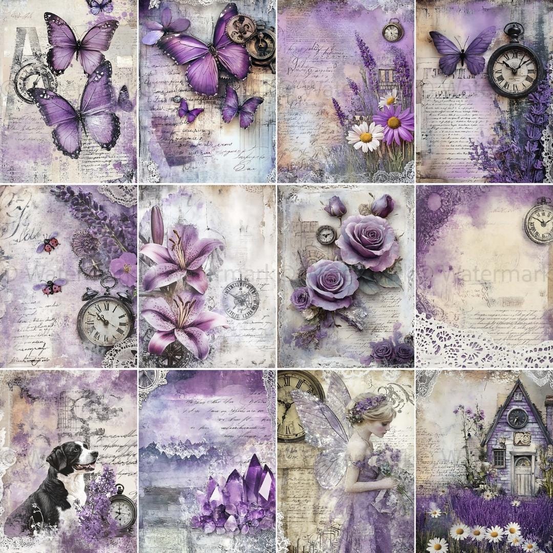 Amethyst Junk Journal, Printable Craft Kit, Ephemera, Collage Sheets ...