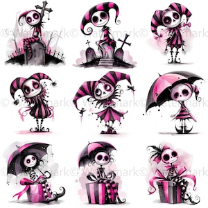 18 Gothic Cute Skeleton Clipart PNG, Cartoon Skeleton With Pink ...