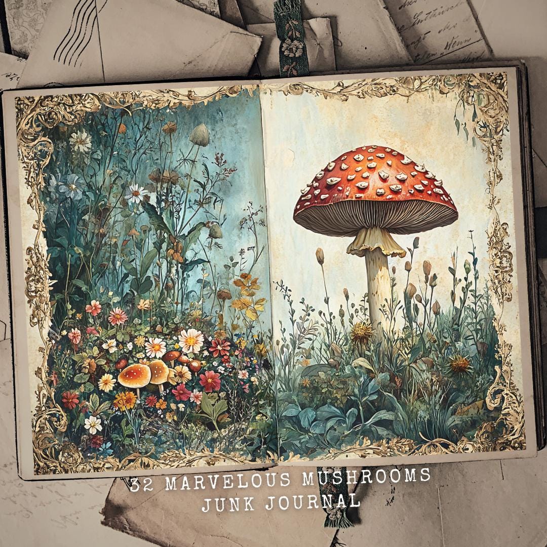 Mushroom Junk Journal Kit: Vintage Botanical Pages (digital Download ...