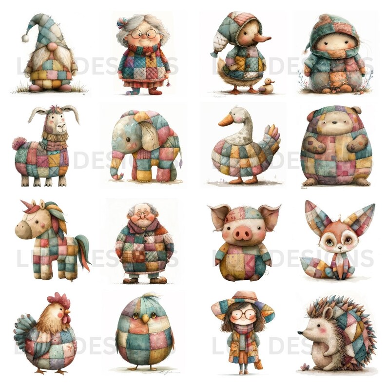 50 Quilt Whimsical Clipart Bundle, quirky Clipart, Digital Download ...
