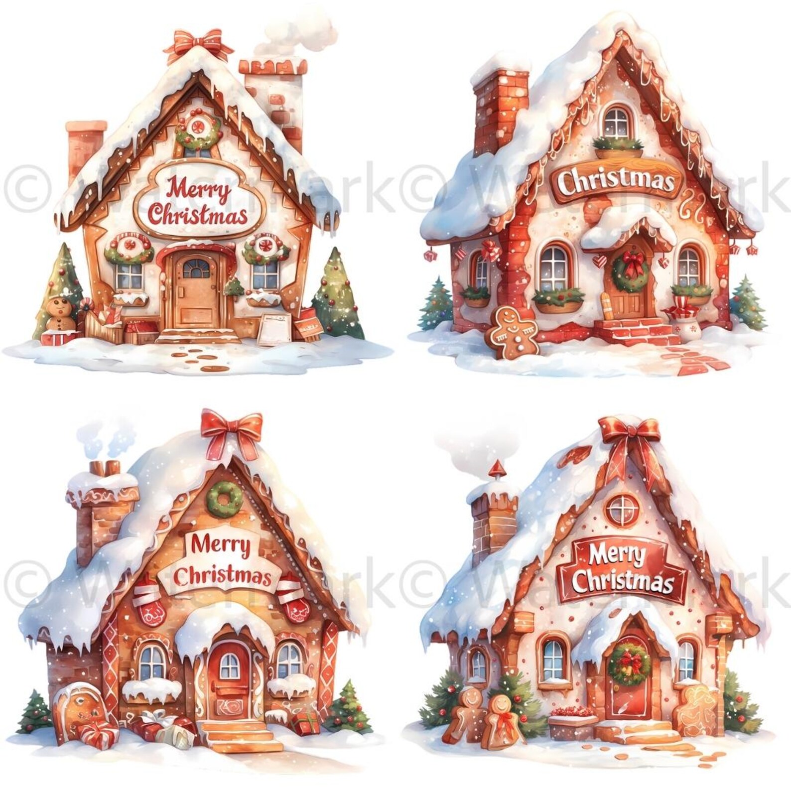 Watercolor Gingerbread House Clipart: Christmas PNG Images (digital ...