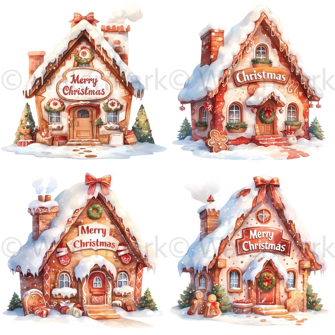 Watercolor Gingerbread House Clipart: Christmas PNG Images (digital ...