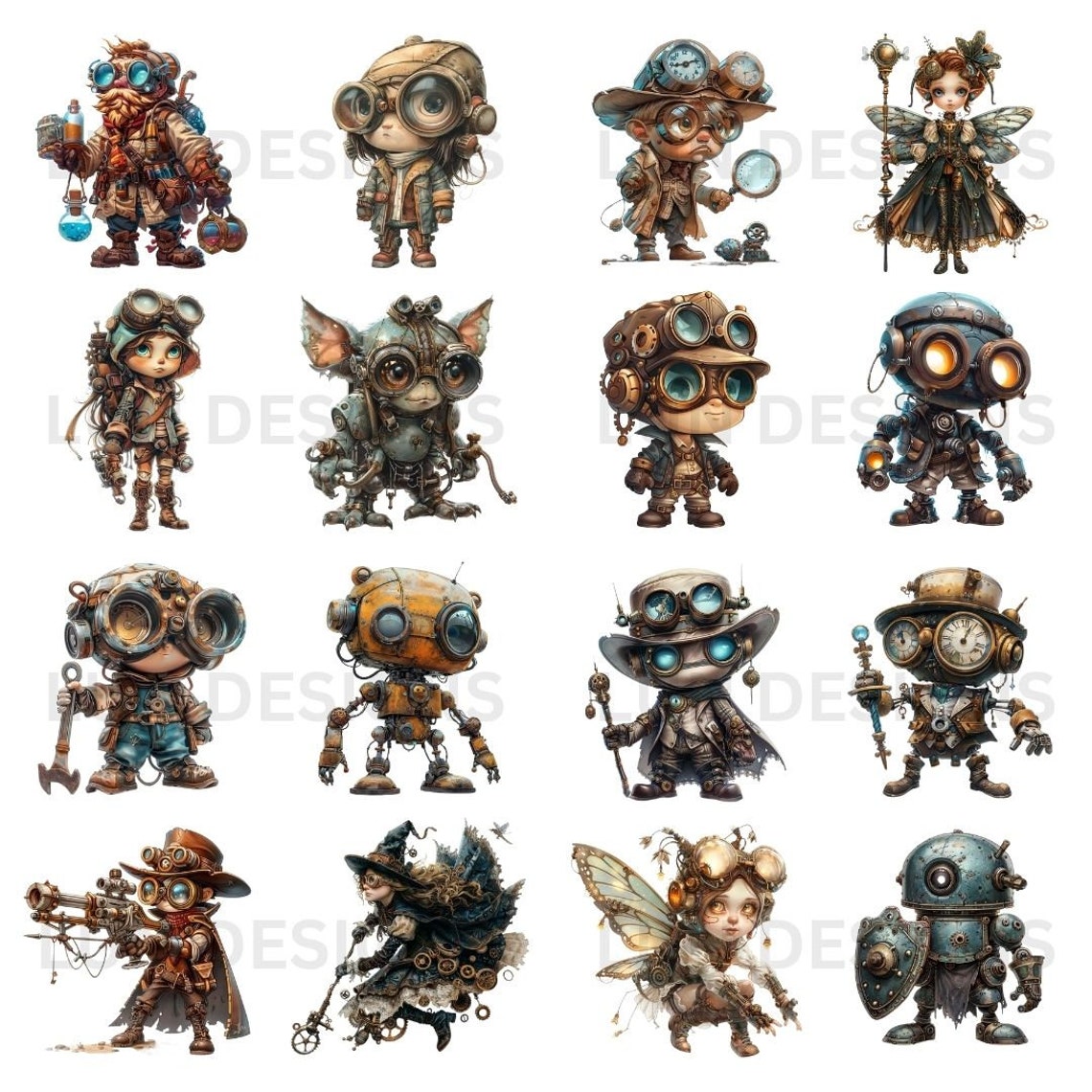 42 Steampunk Characters Clipart Bundle, Steampunk Clipart, Digital ...