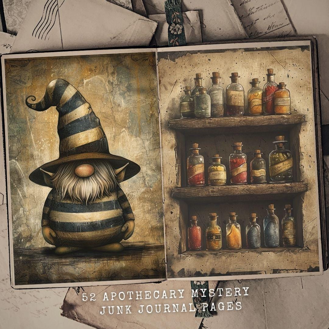 52 Apothecary backgrounds, Mystic Potion junk journal pages, Digital ...