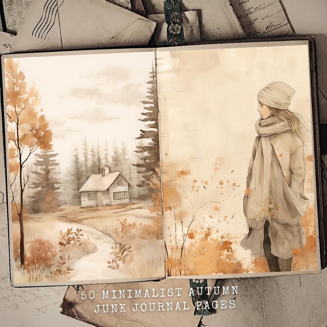 50 Minimalist Junk journal, cozy Autumn Decorative Journal pages ...